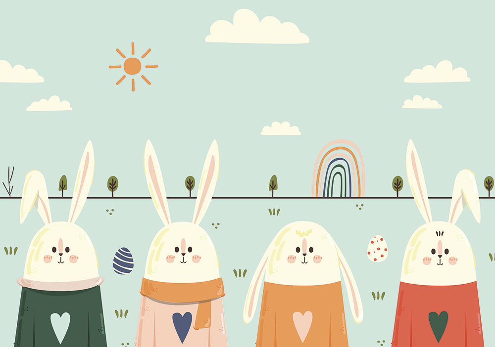Affiche lapins de Pâques Poster printanier oeufs - Artcamia